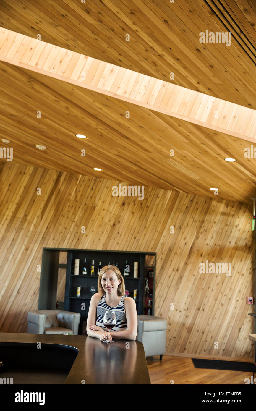 USA, Oregon, Willamette Valley, portrait of Alison Sokol Blosser inside ...