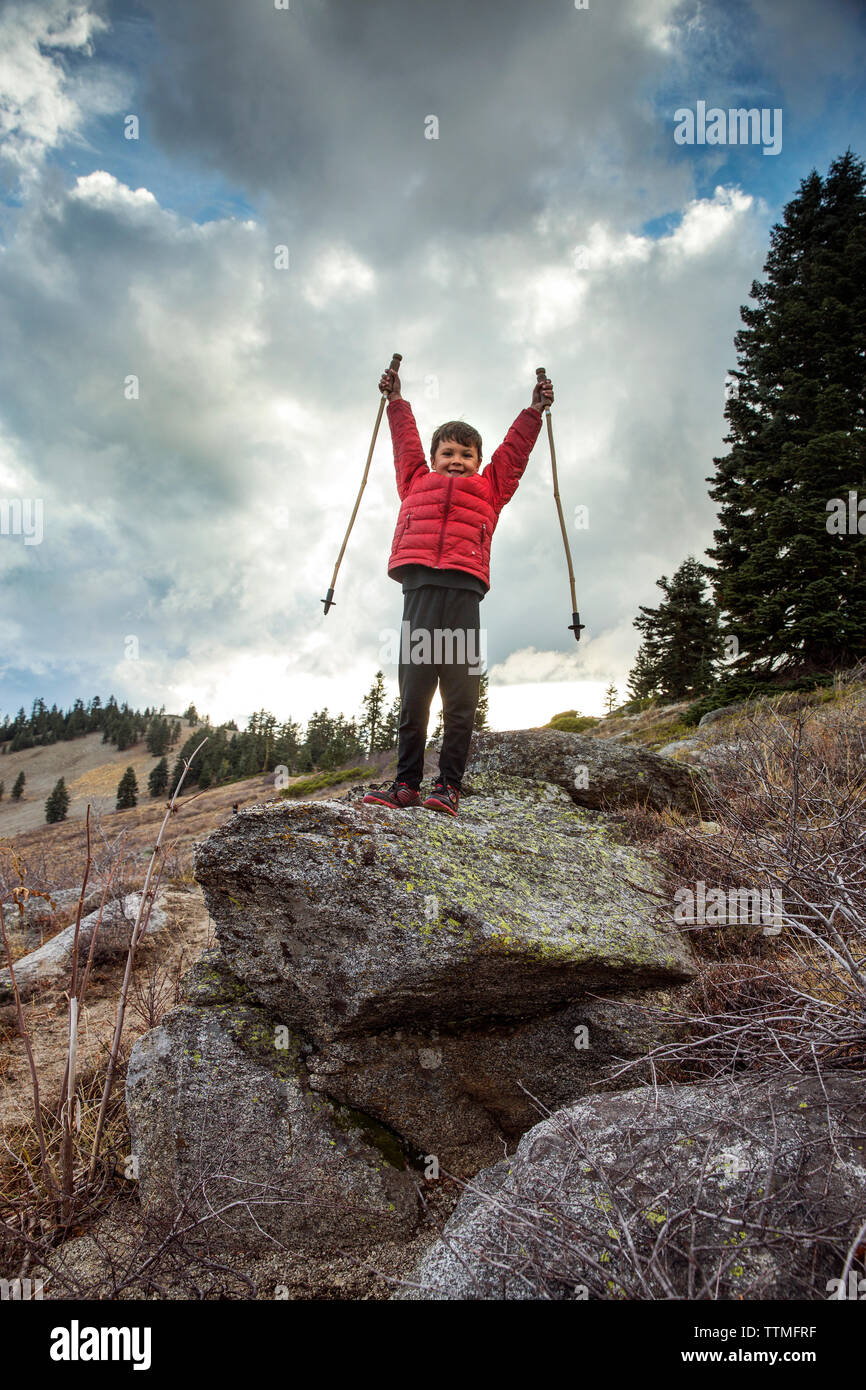 USA, Oregon, Ashland, portrait of 6 year old Christian Rego aka Buddy ...