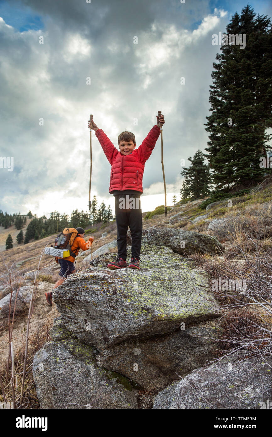 USA, Oregon, Ashland, portrait of 6 year old Christian Rego aka Buddy ...