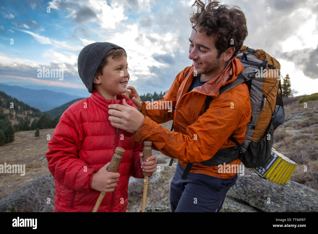 USA, Oregon, Ashland, 6 year old Christian Rego aka Buddy Backpacker ...
