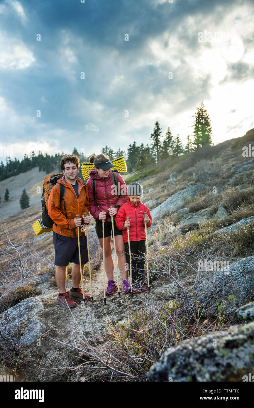 USA, Oregon, Ashland, 6 year old Christian Rego aka Buddy Backpacker ...
