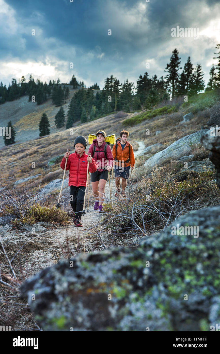 USA, Oregon, Ashland, 6 year old Christian Rego aka Buddy Backpacker ...
