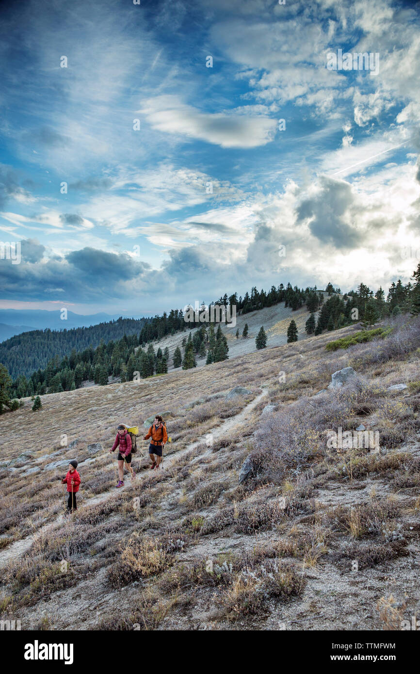 USA, Oregon, Ashland, 6 year old Christian Rego aka Buddy Backpacker ...