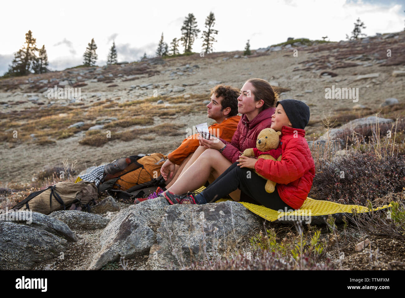 USA, Oregon, Ashland, 6 year old Christian Rego aka Buddy Backpacker ...