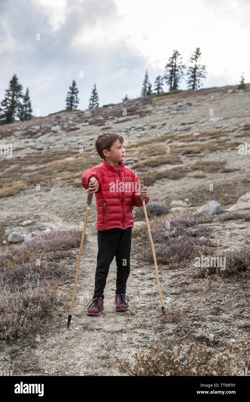 USA, Oregon, Ashland, portrait of 6 year old Christian Rego aka Buddy ...