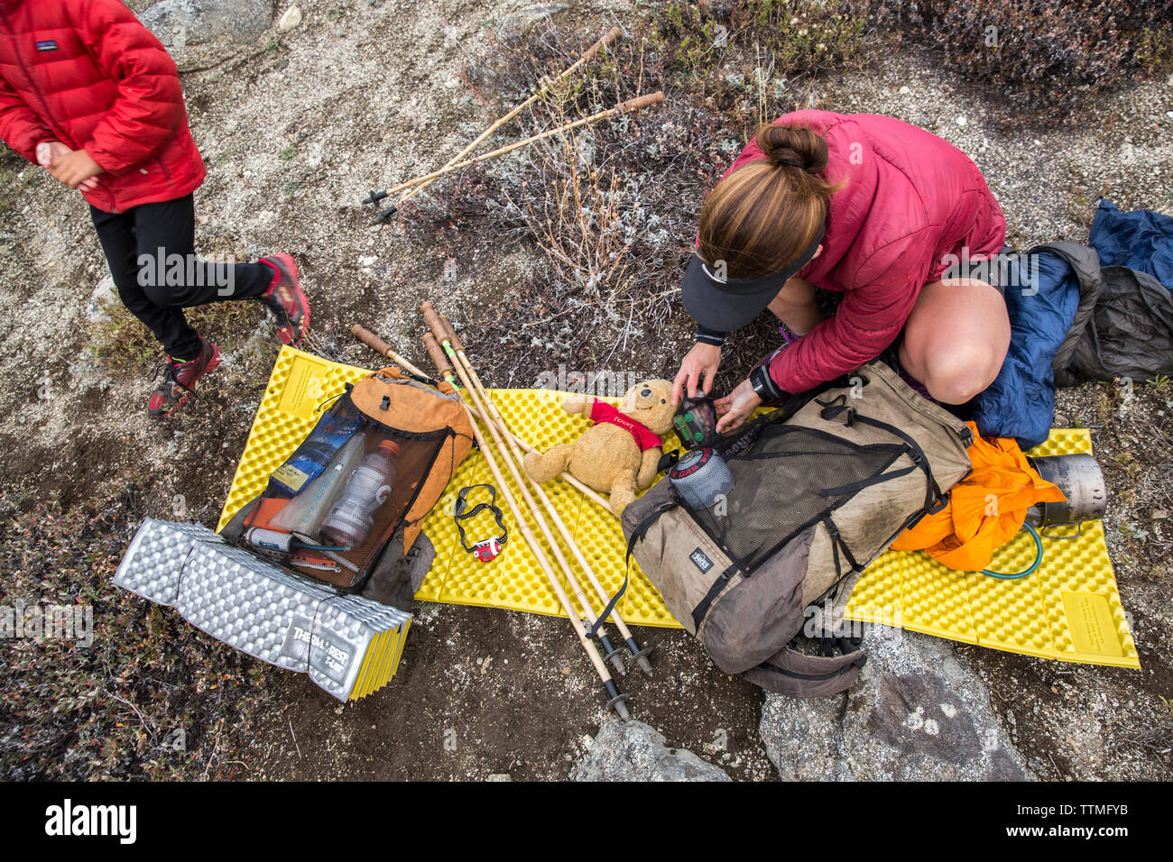 USA, Oregon, Ashland, 6 year old Christian Rego aka Buddy Backpacker ...