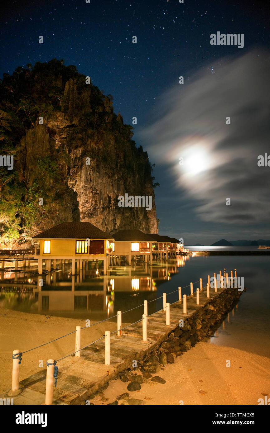 PHILIPPINES, Palawan, El Nido, night view of the Lagen Island Resort ...