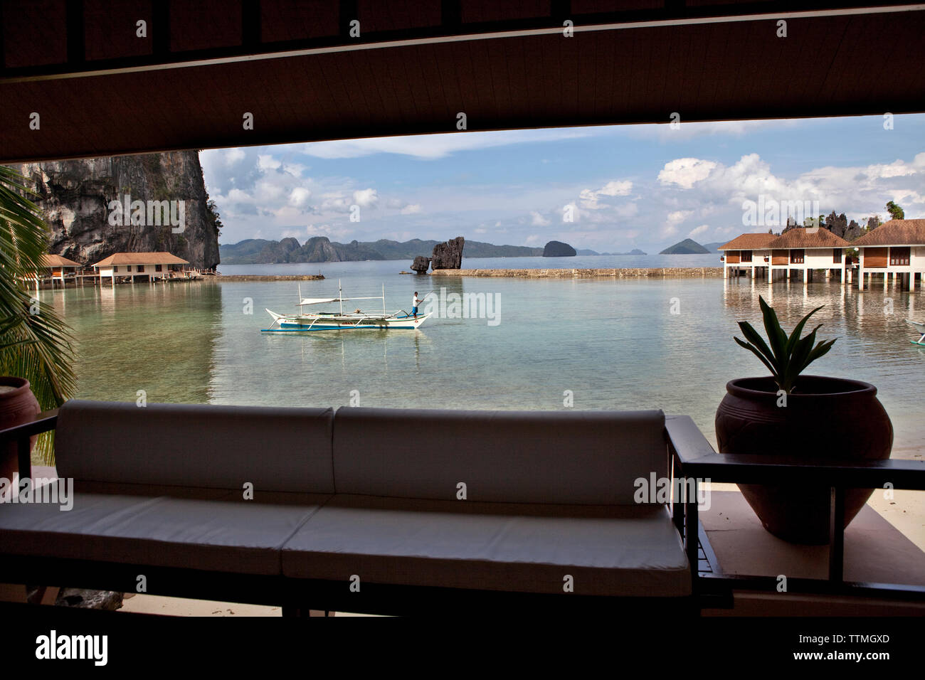 PHILIPPINES, Palawan, El Nido, Lagen Island, cottage room view at Lagen ...