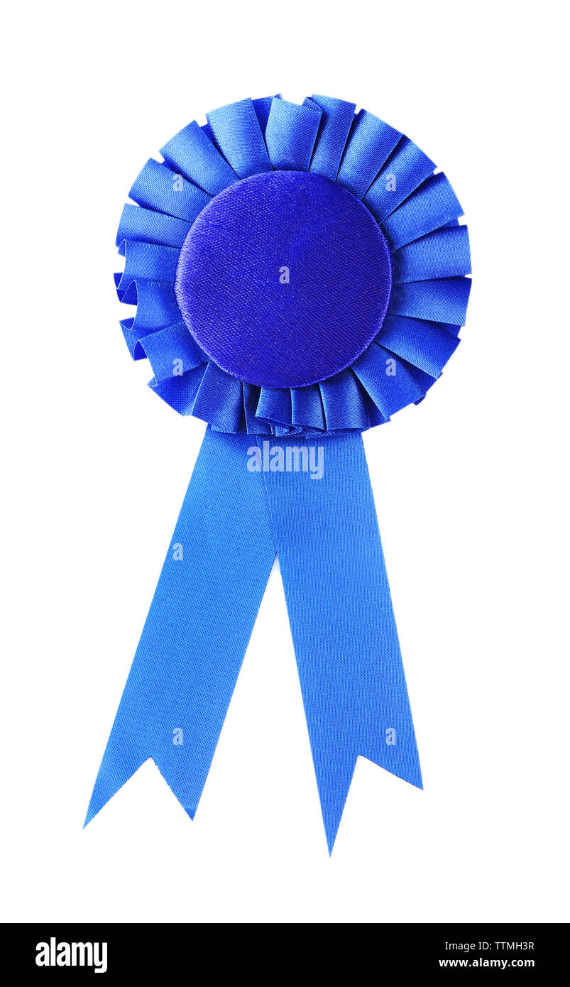 Blue prize ribbon, isolated on white Stock Photo - Alamy