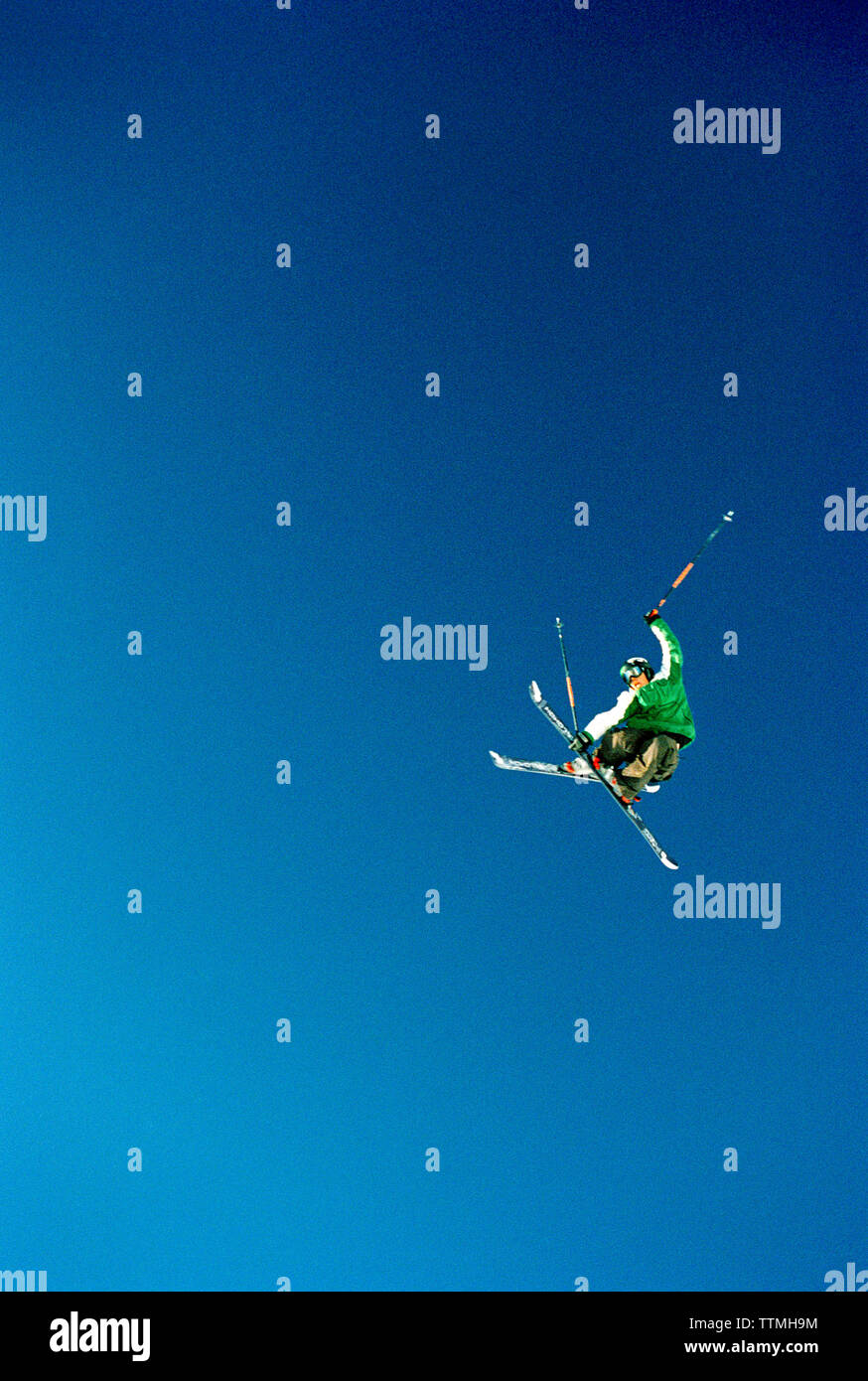 USA, Utah, male skier getting big air, Park City Ski Area Stock Photo ...