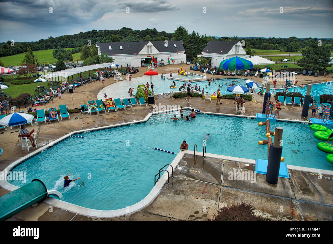 UNITED STATES - August 8, 2016: Franklin Park Pool swimmers enjoy the ...