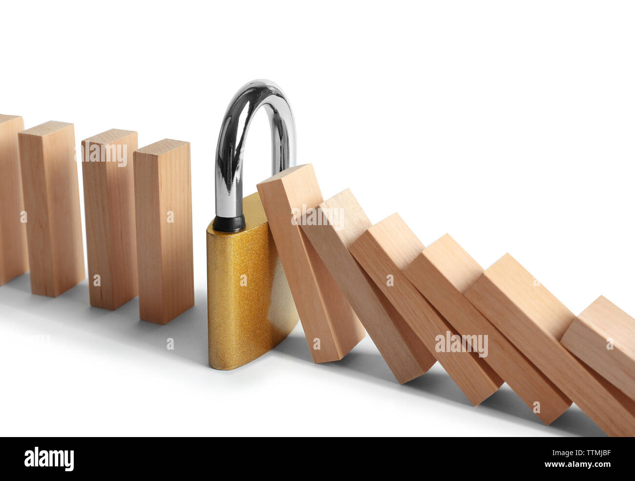 Wooden blocks and yellow lock isolated on white Stock Photo - Alamy
