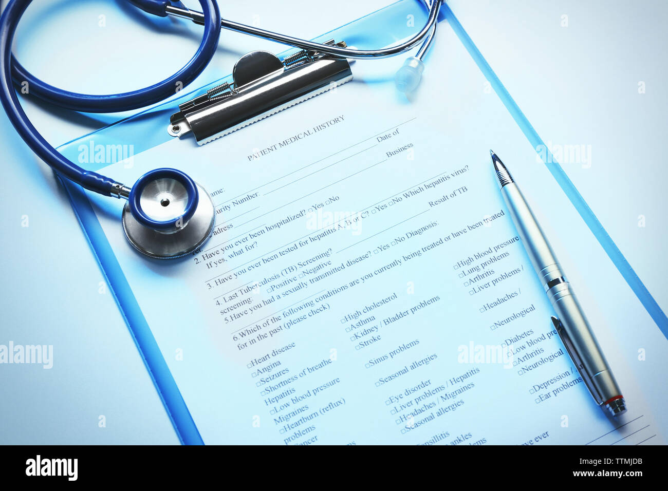 Stethoscope and patient medical history Stock Photo - Alamy