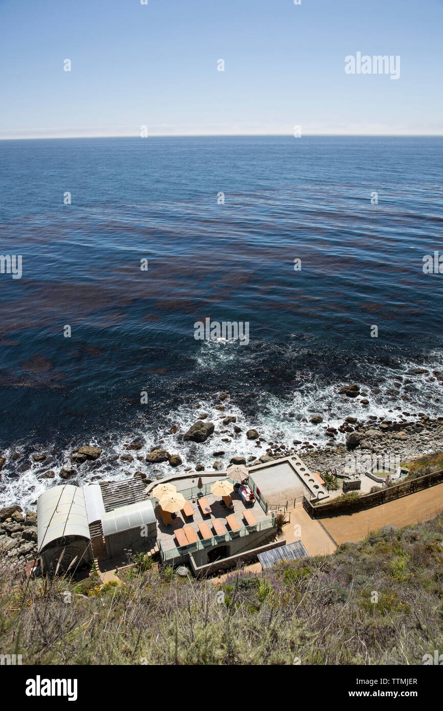 USA, California, Big Sur, Esalen, the hot spring baths and bath house ...