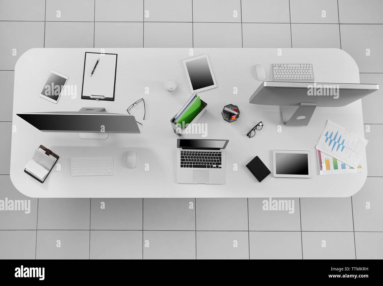 Office table, top view Stock Photo - Alamy