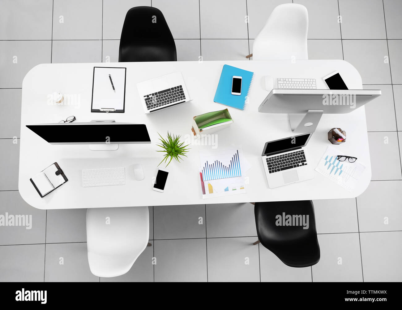 Office table with chairs, top view Stock Photo - Alamy