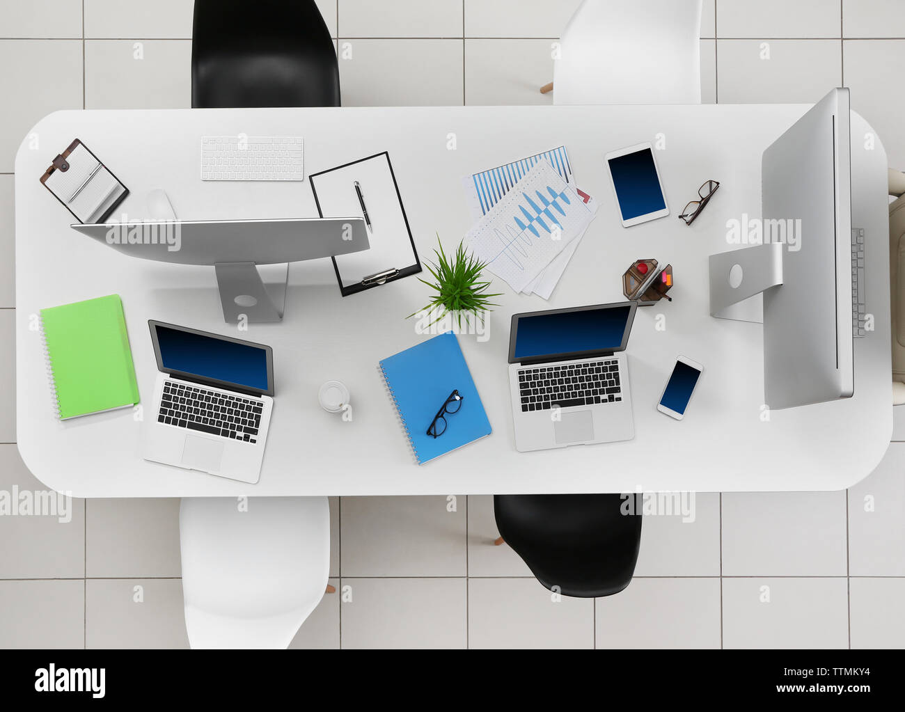 Office table with chairs, top view Stock Photo - Alamy