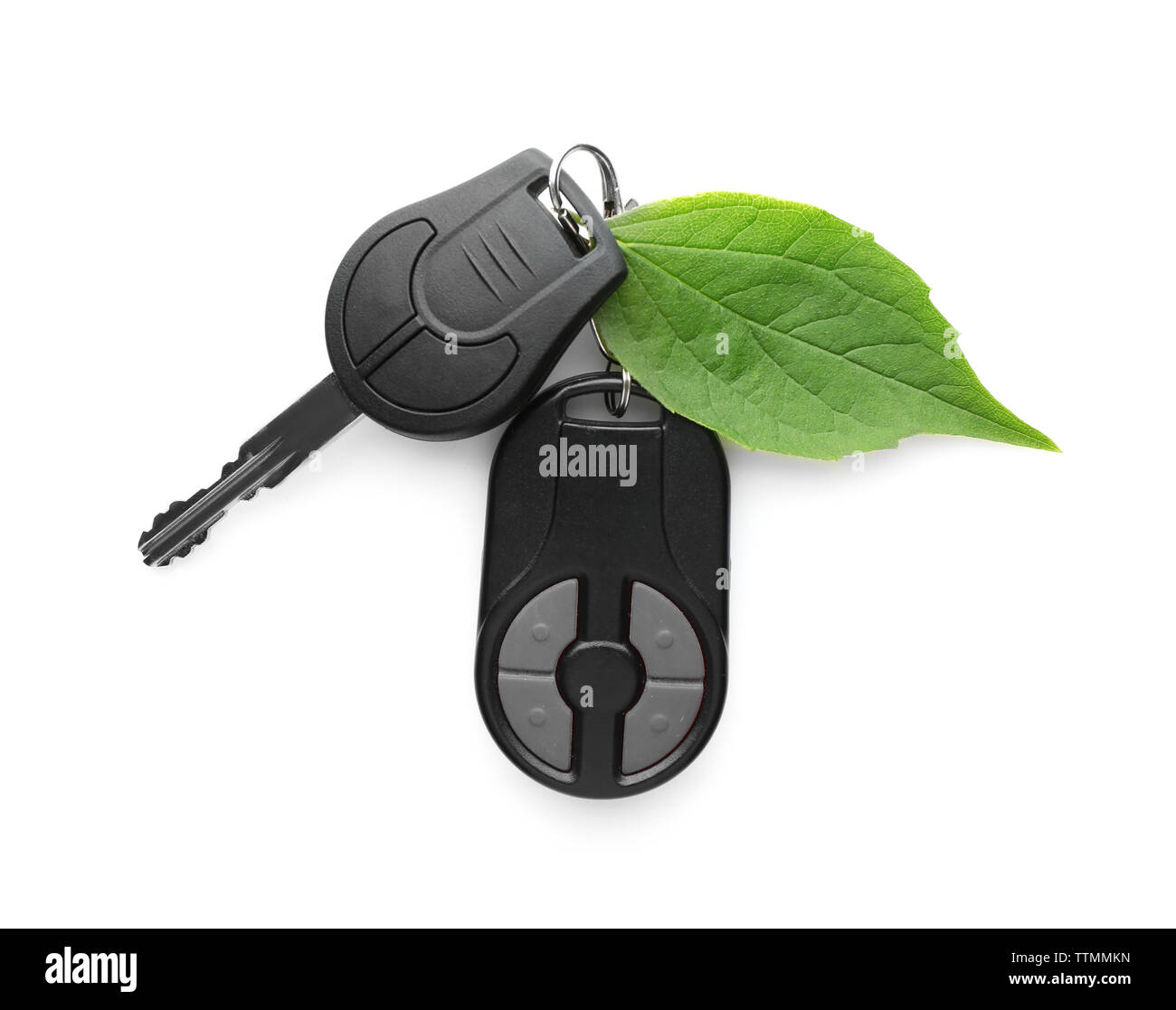 Car key with green leaf, isolated on white Stock Photo - Alamy