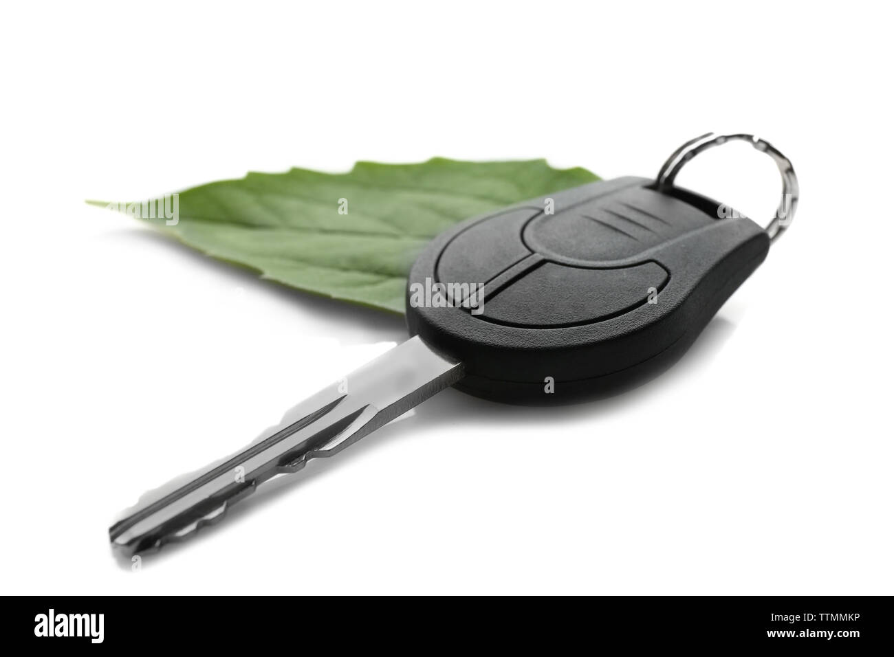Car key with green leaf, isolated on white Stock Photo - Alamy