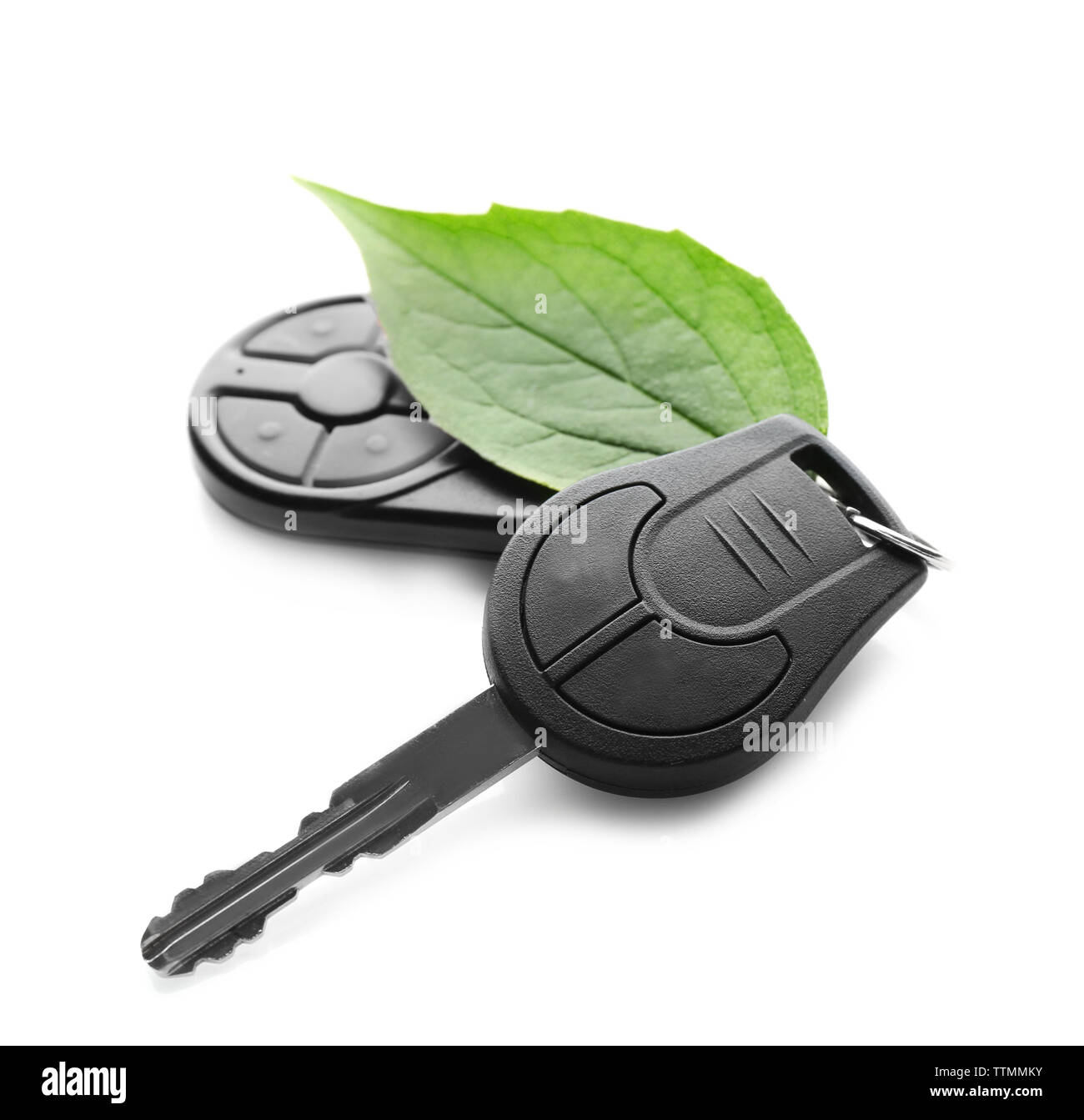 Car key with green leaf, isolated on white Stock Photo - Alamy