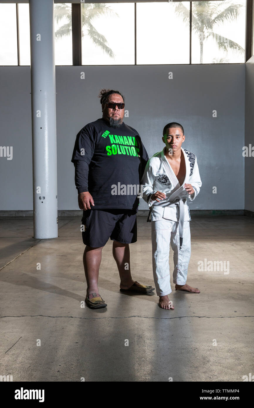 USA, Oahu, Hawaii, portrait Kobe a young Jujitsu Martial Arts fighter ...