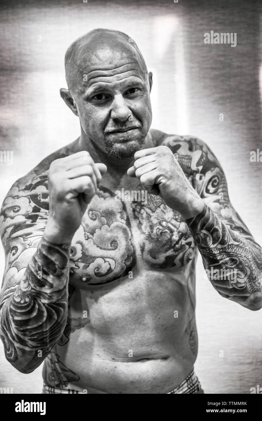 USA, Oahu, Hawaii, portrait of Jujitsu Martial Arts fighter Shawn Starn ...
