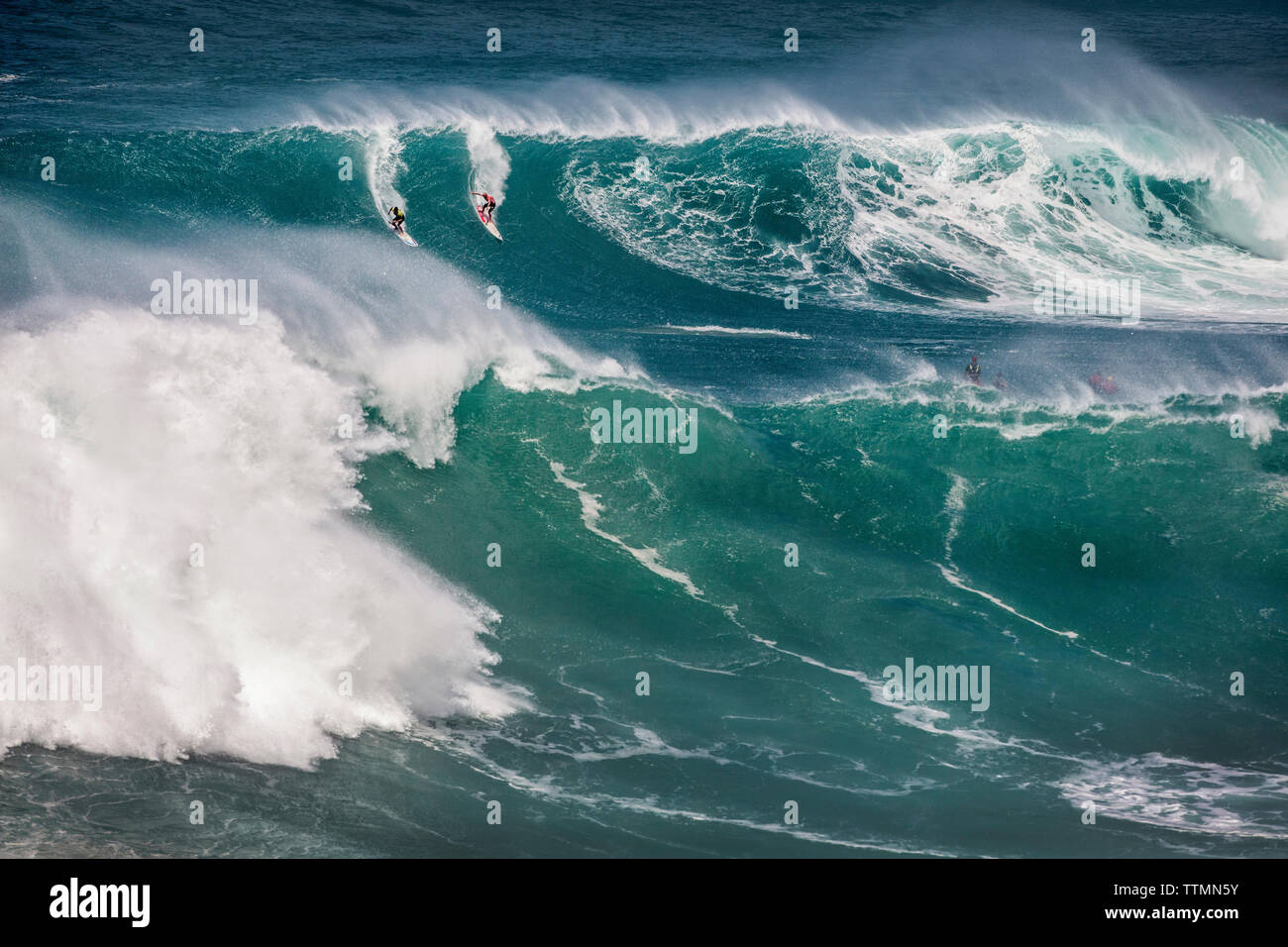 HAWAII, Oahu, North Shore, Eddie Aikau, 2016, surfers competing in the ...