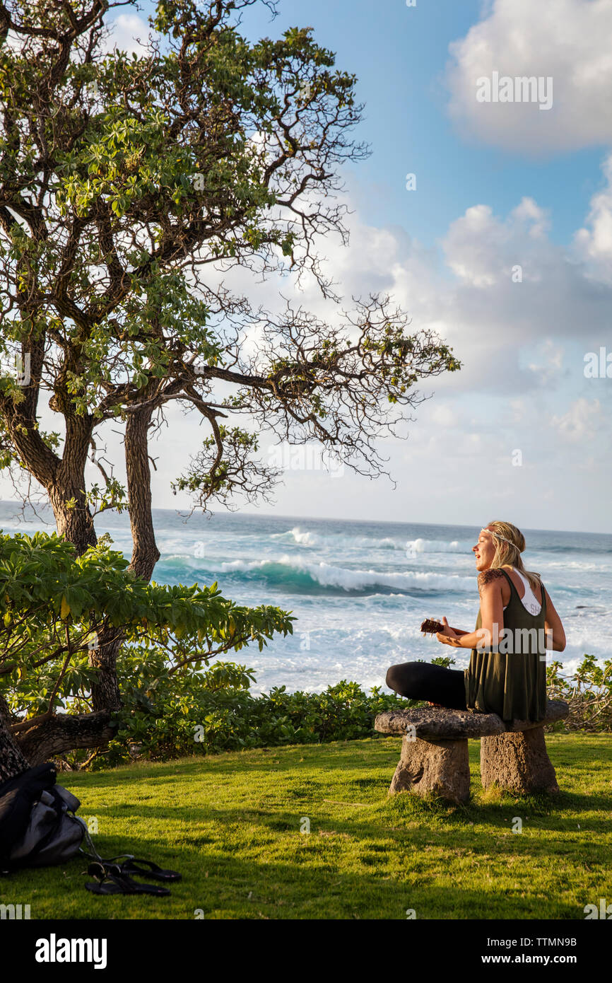Woman playing ukulele hawaii hi-res stock photography and images - Alamy