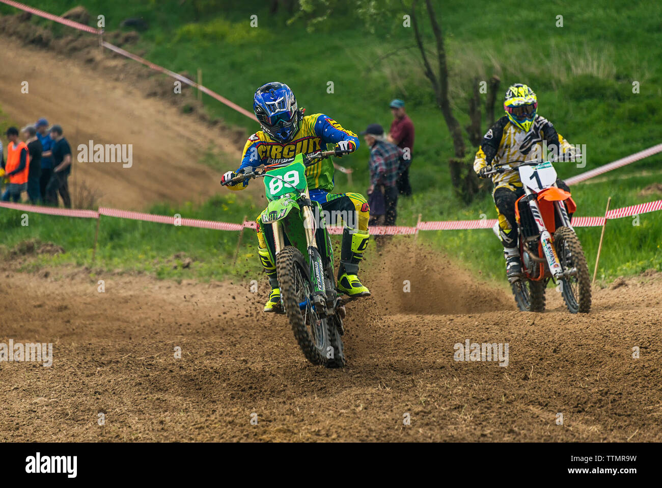 Lviv , Ukraine - May 12 2019: Open Cup of Lviv on the motocross track ...