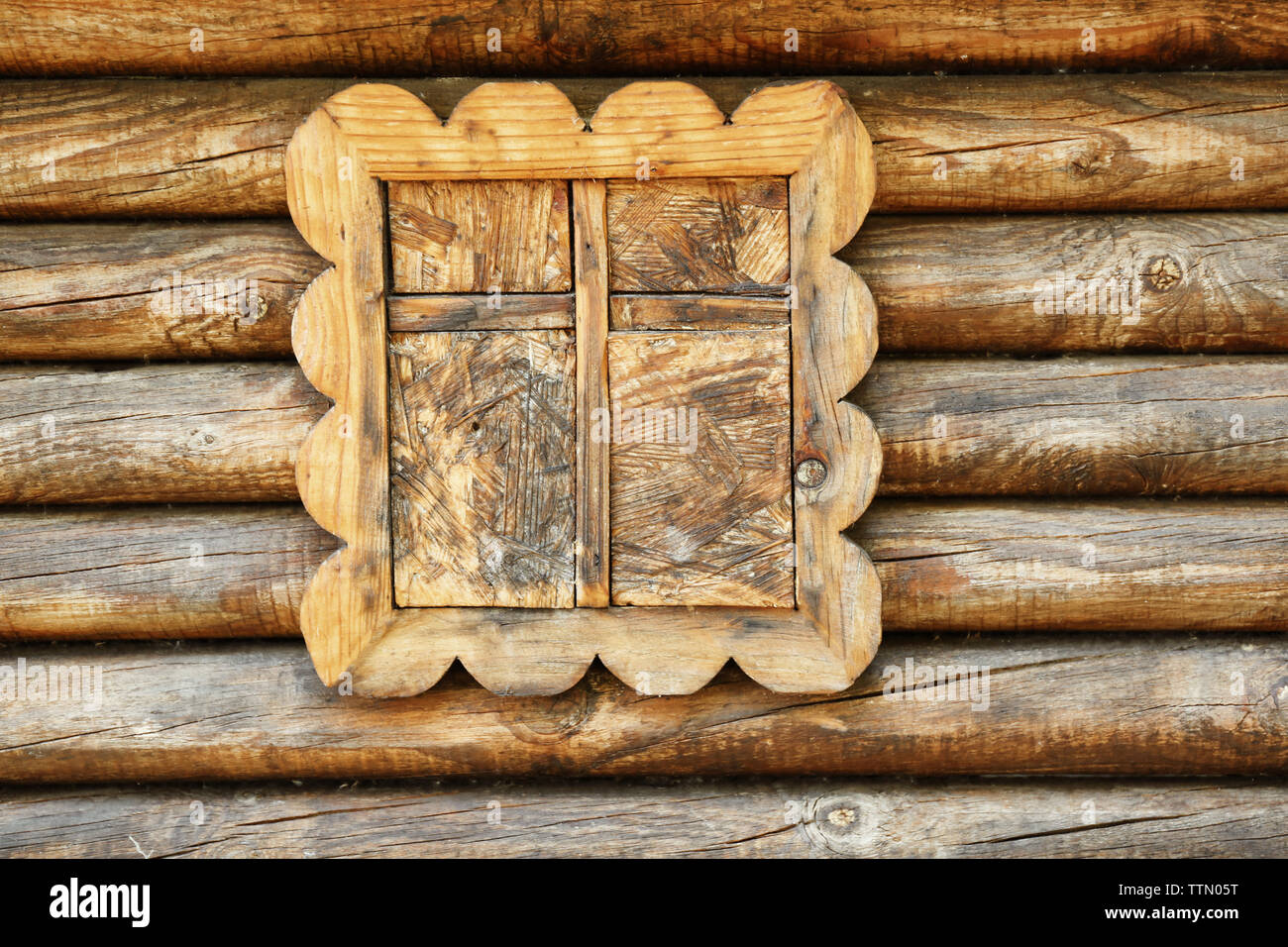 Wooden window in small hut Stock Photo - Alamy