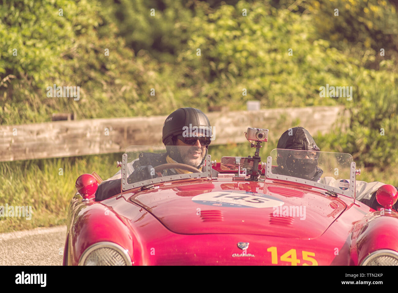 CISITALIA 202 S MM SPIDER 1947 on an old racing car in rally Mille ...