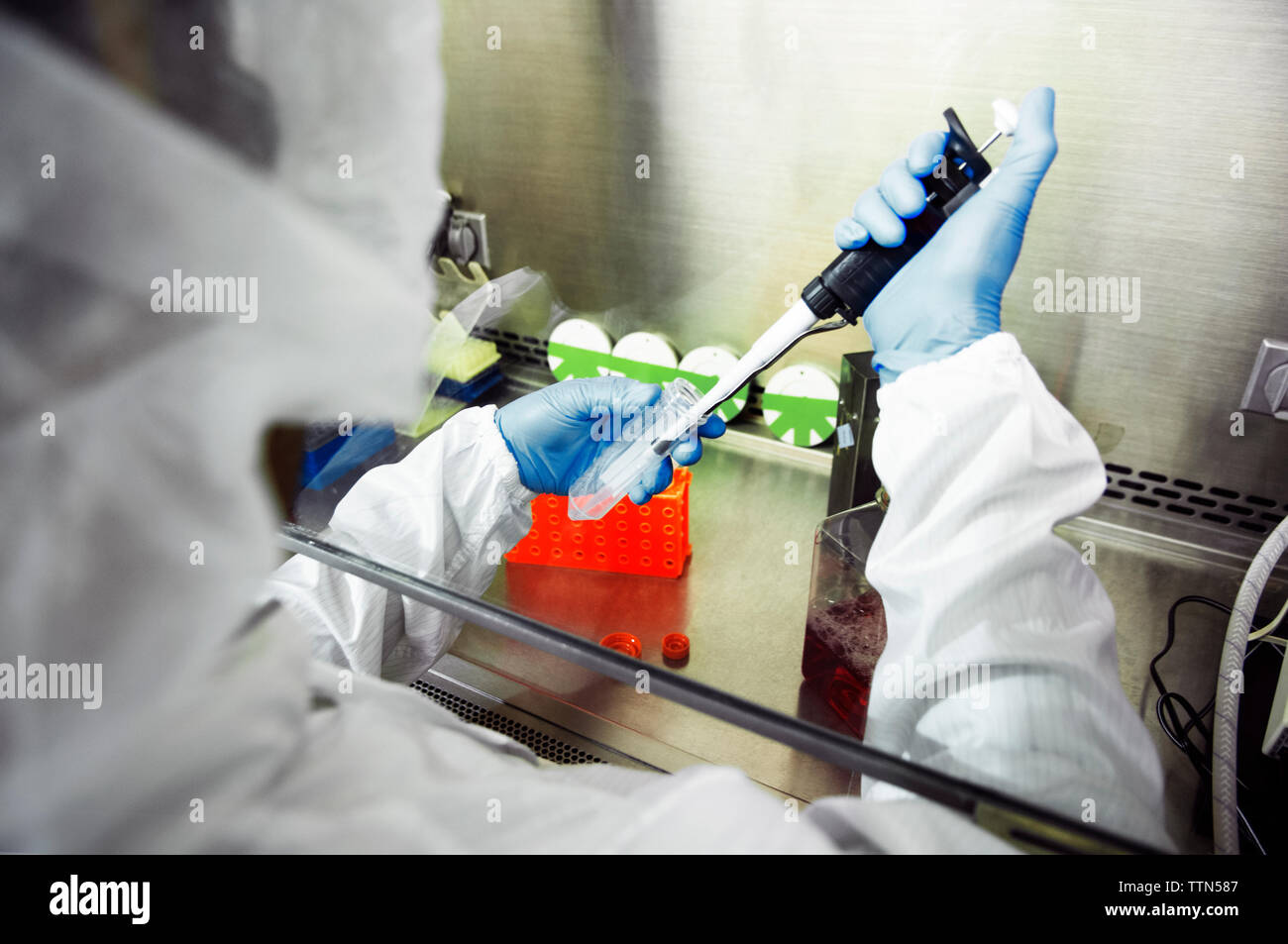 Scientist using pipette during experiment in laboratory Stock Photo - Alamy