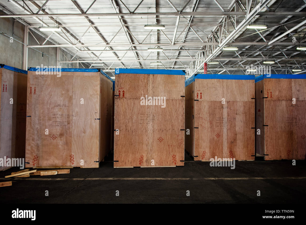 Wooden boxes in factory Stock Photo - Alamy