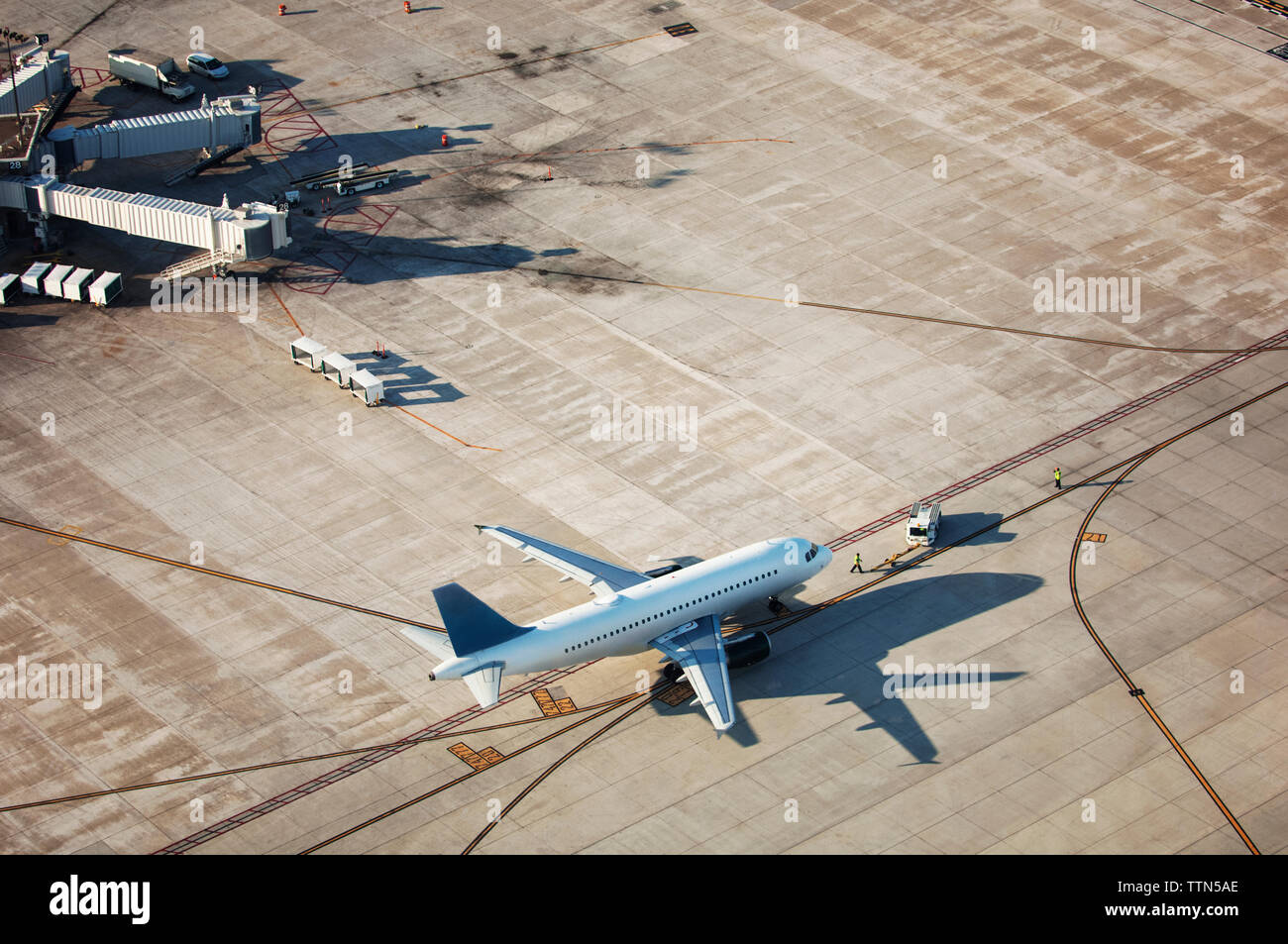 Aerial view of airplane on runway Stock Photo - Alamy