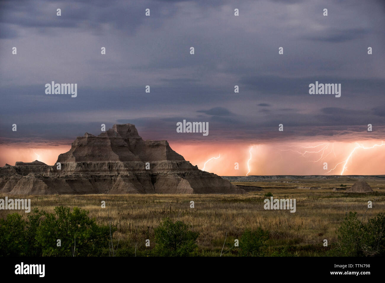 Scenic view of rock formations at Badlands National Park against ...