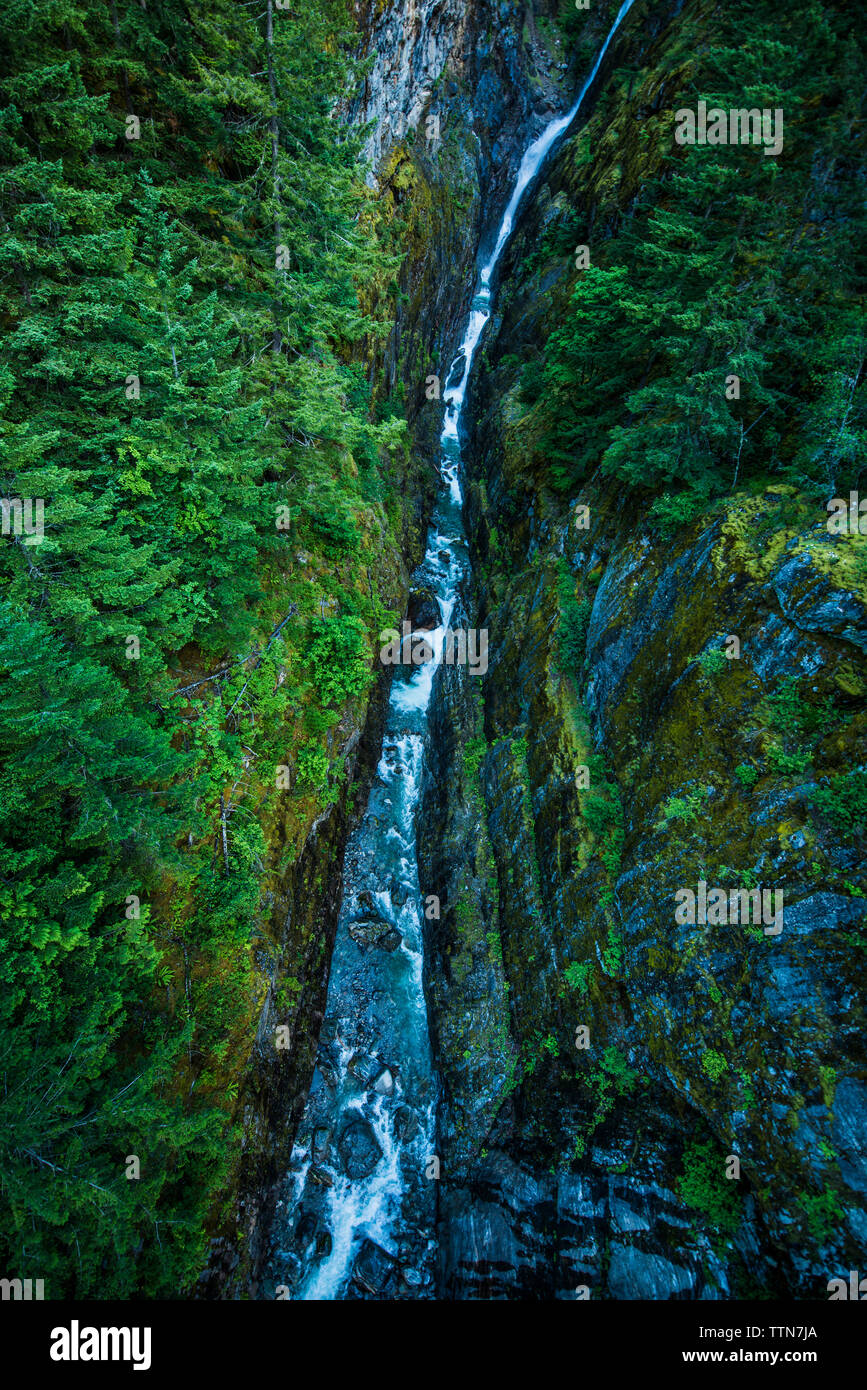 High angle view of river flowing by mountains at Olympic National Park ...