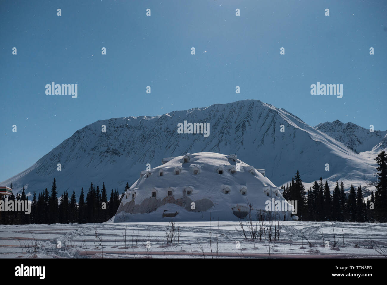 Concrete igloo against mountains and sky at Denali Highway Stock Photo ...