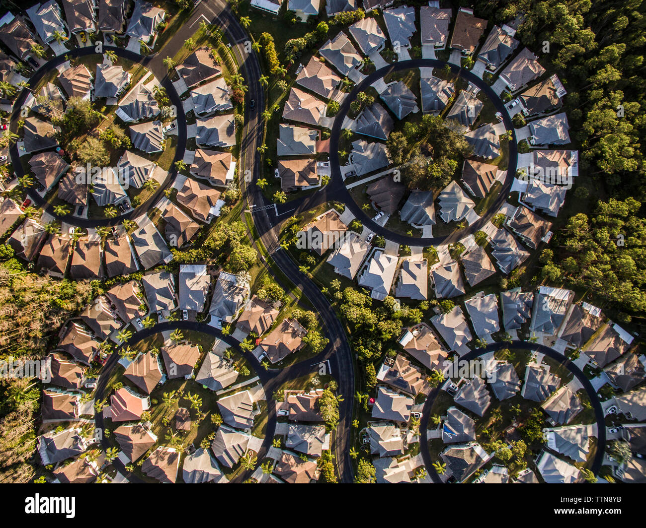Aerial view of circular shaped residential area Stock Photo - Alamy