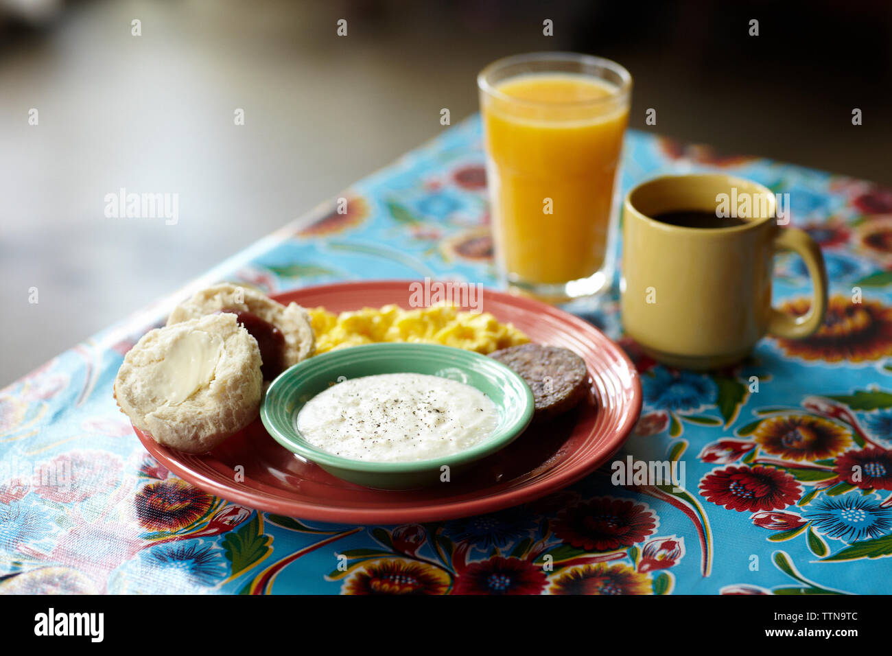Breakfast on table Stock Photo - Alamy
