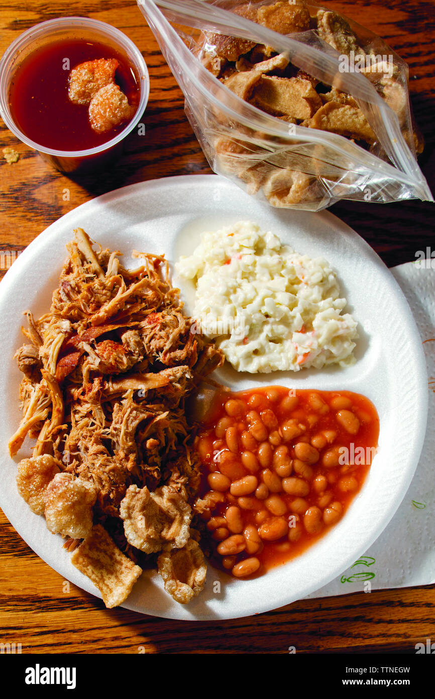 Overhead view of fresh homemade meal served in plate on table Stock ...
