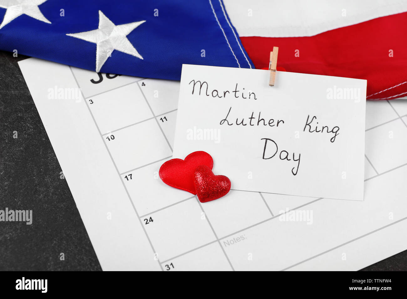 Calendar with marced Martin Luther King day. American holidays concept ...