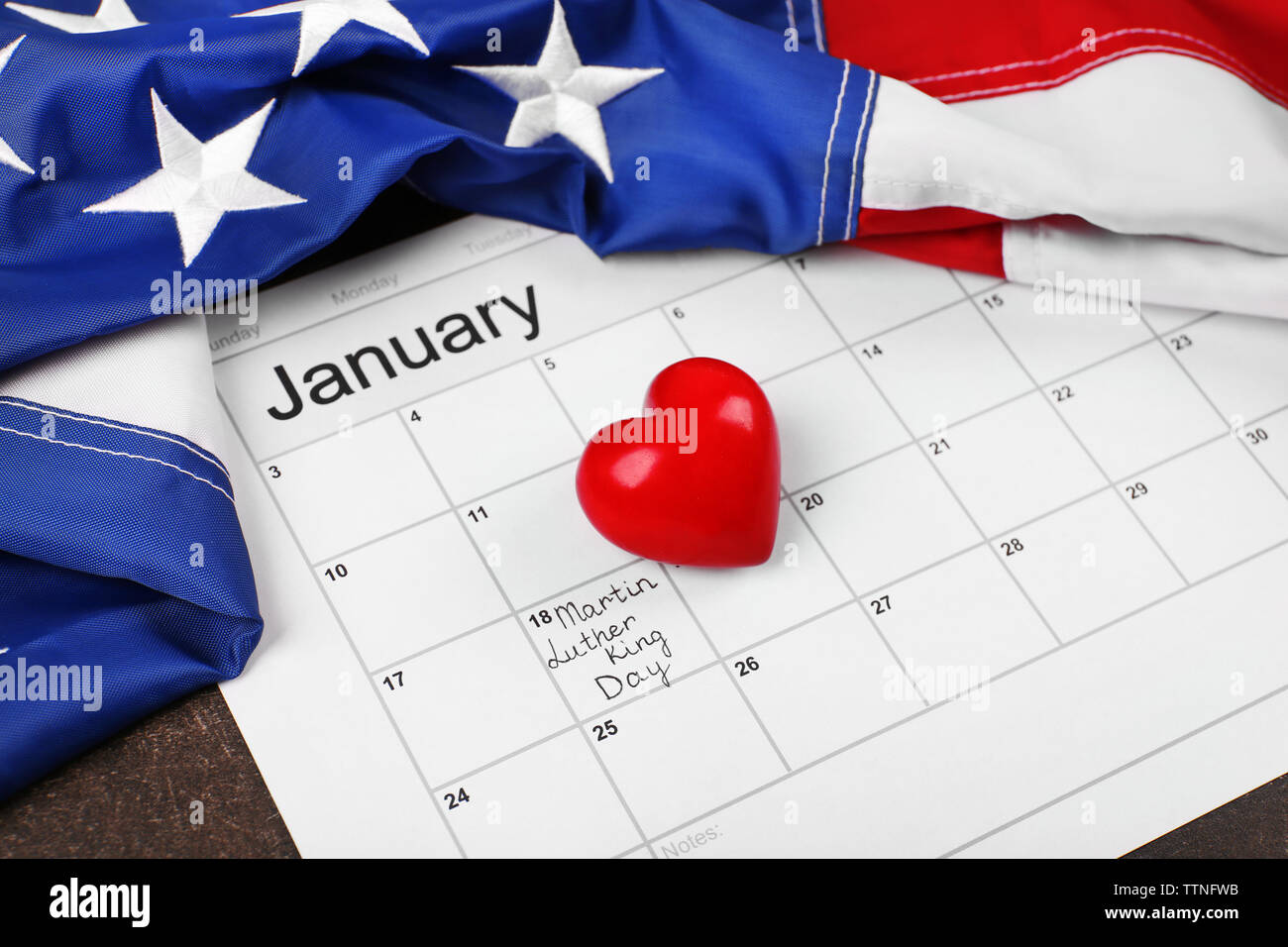 Calendar with marced Martin Luther King day. American holidays concept ...