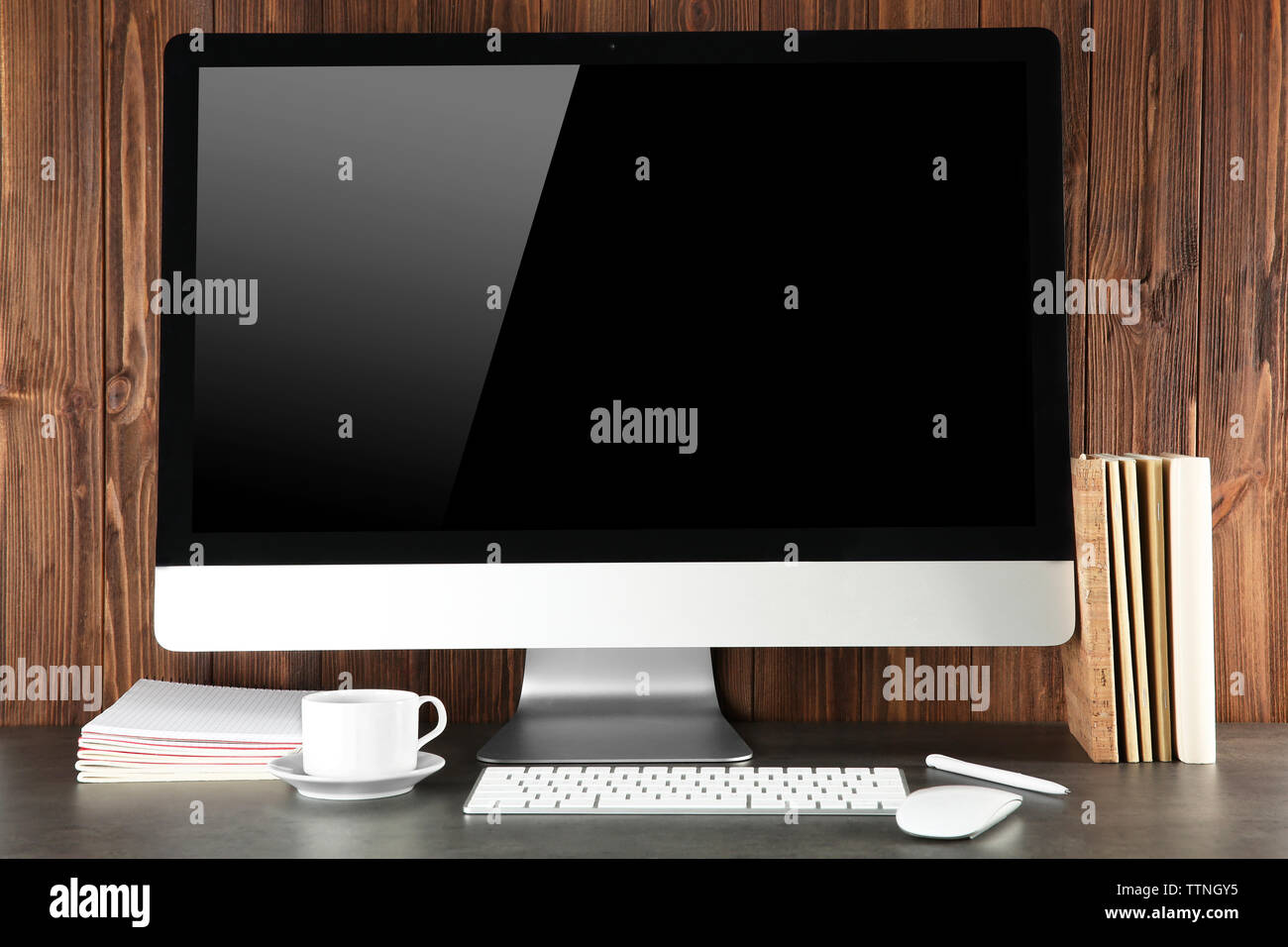 Modern workplace with computer monitor Stock Photo - Alamy