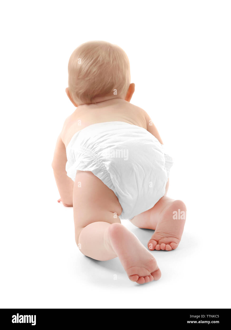 Baby crawling on white background Stock Photo - Alamy