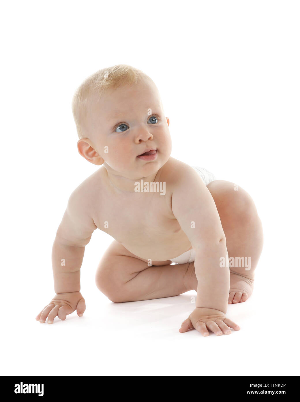 Baby sitting on white background Stock Photo - Alamy