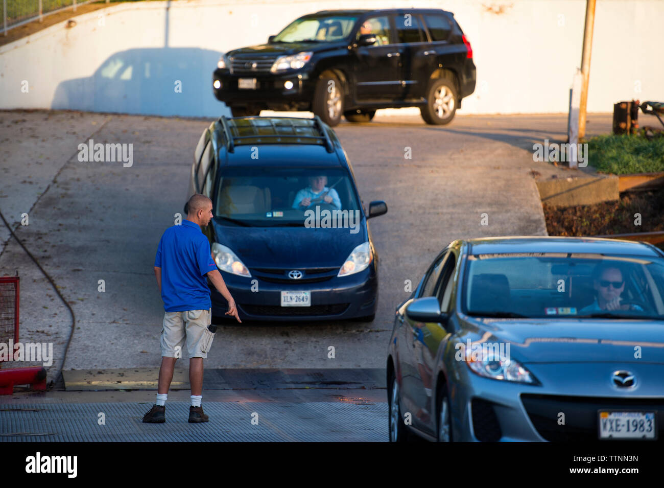 UNITED STATES - August 15, 2016: Josh Webster ferry operator at Whites ...