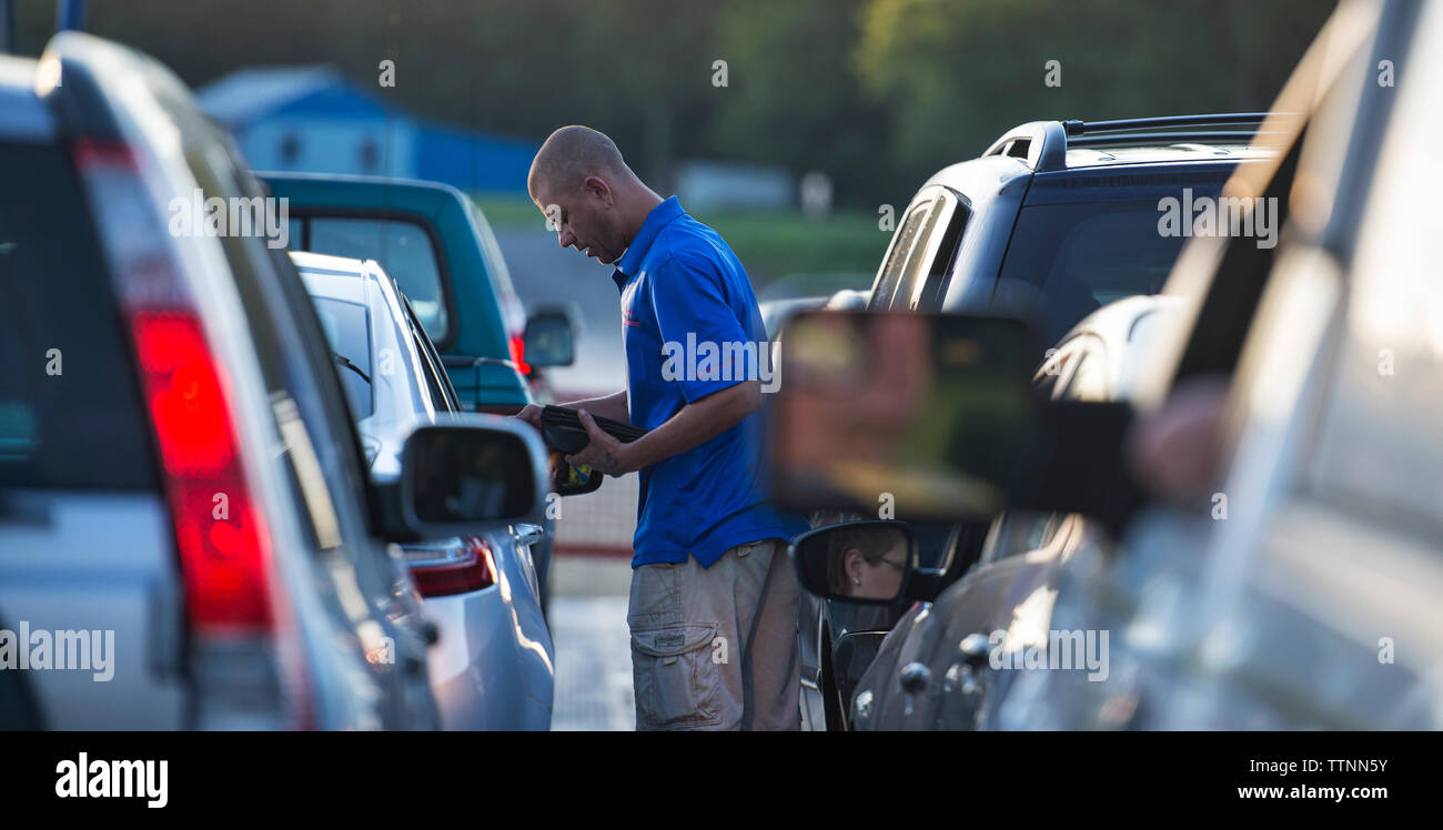 UNITED STATES - August 15, 2016: Josh Webster ferry operator at Whites ...