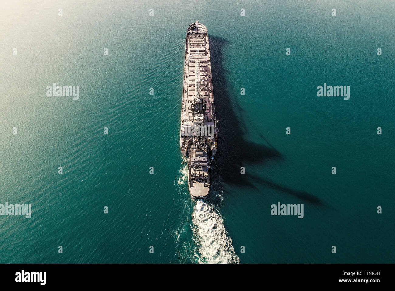 Aerial view of container ship on River Stock Photo - Alamy