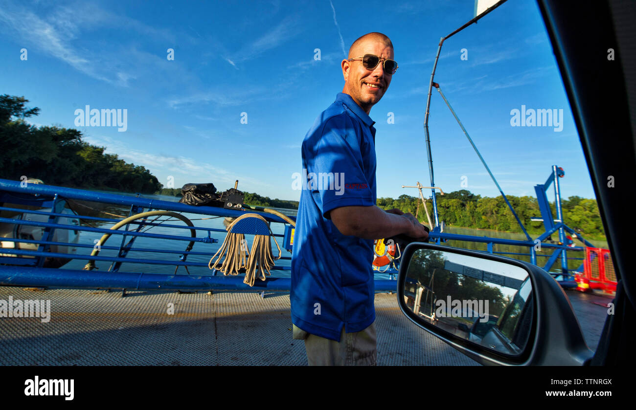 UNITED STATES - August 15, 2016: Josh Webster ferry operator at Whites ...