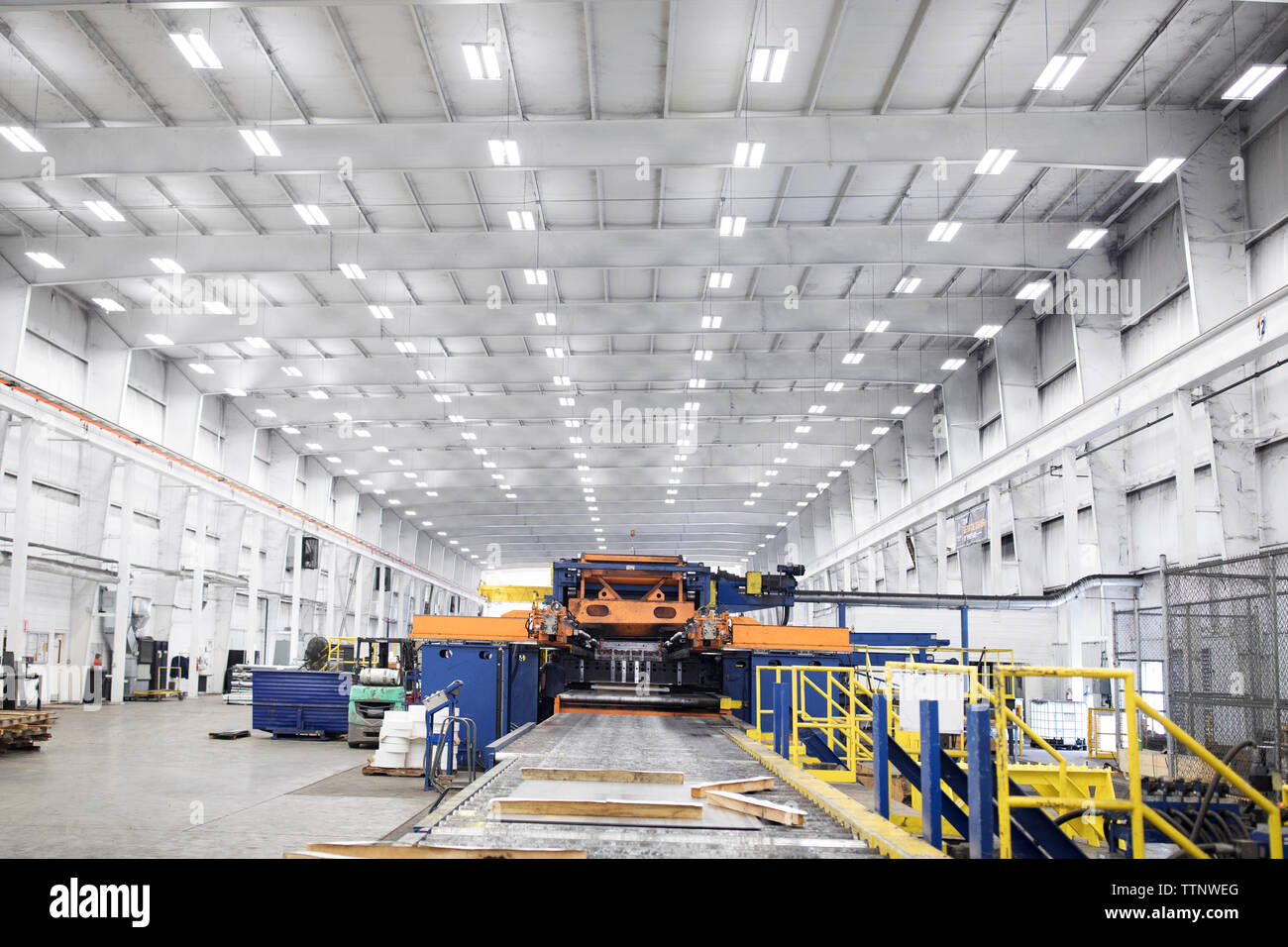 Interior of illuminated metal Steel industry Factory Stock Photo - Alamy